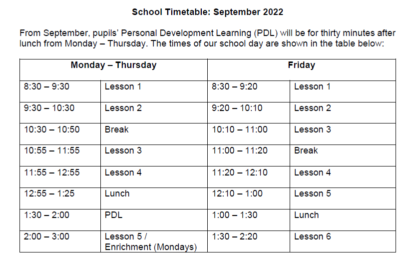 Purbrook Park School - School Day, Term Dates & INSET